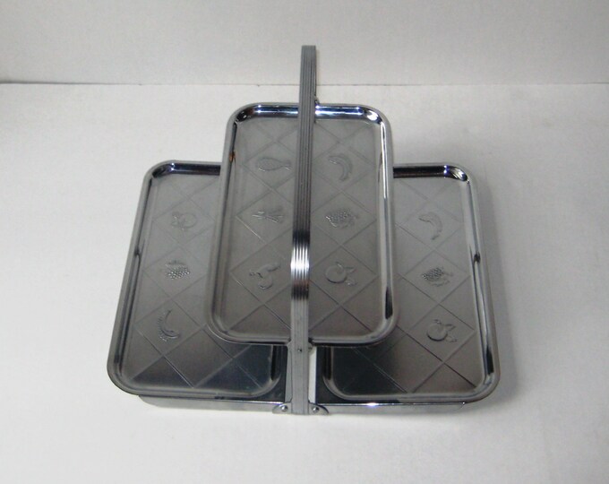 CHASE Art Deco Chrome Tray 3 Tier Folding Serving Tray W Rooster ...