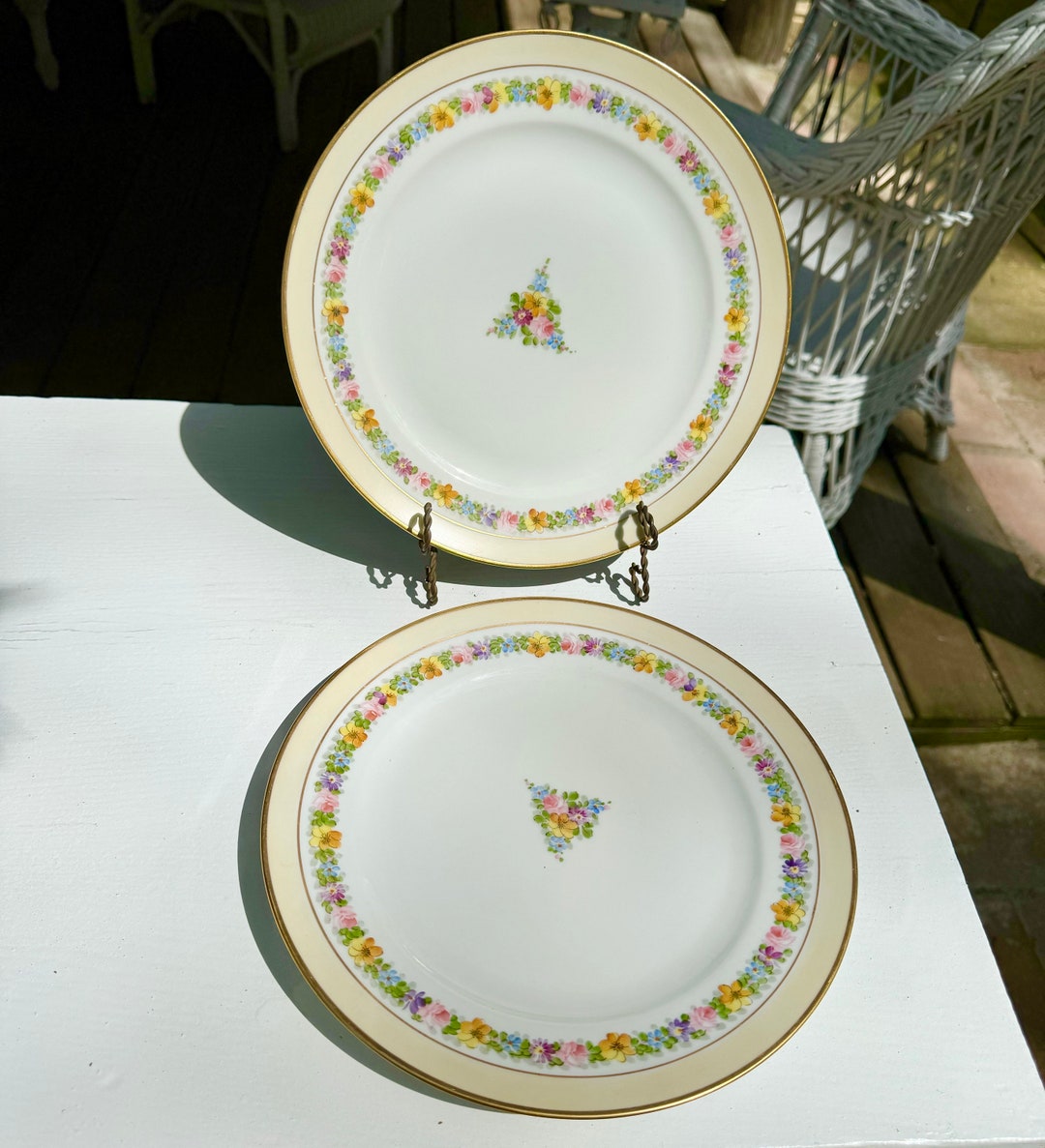 Pair Antique Walter Wilson Signed Porcelain Dinner Plates, Hand Painted ...