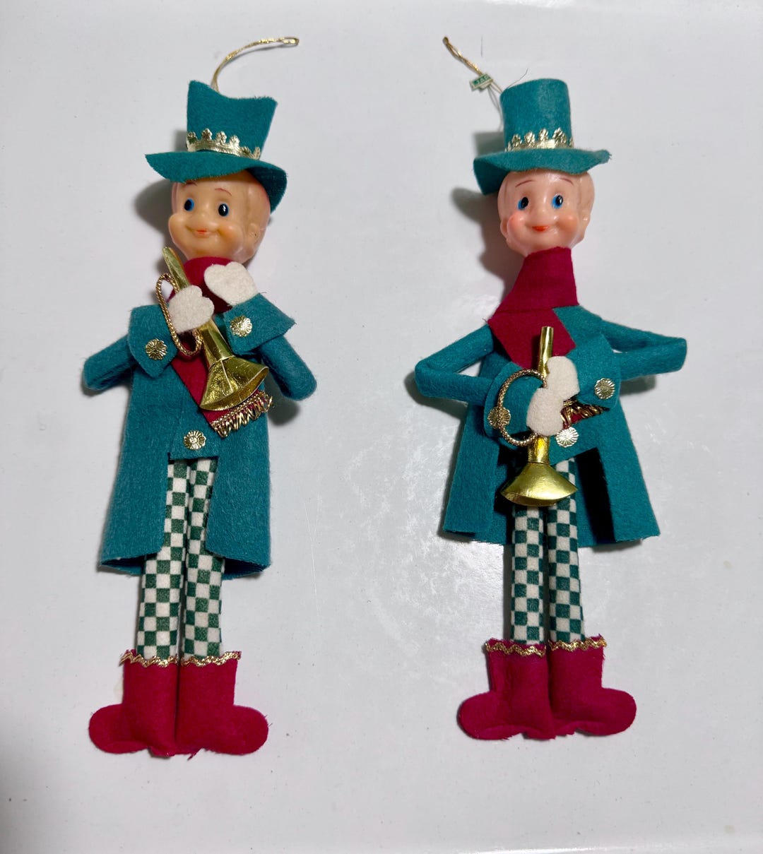 PAIR Vintage Caroling Elf Pixie Christmas Tree Ornaments, Rubber or ...
