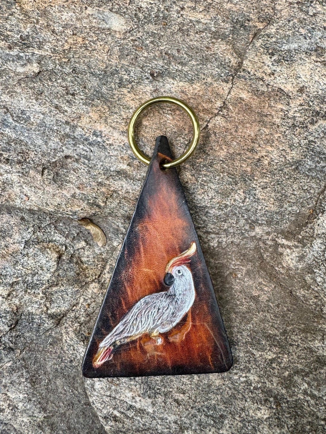 Vintage Leather Cockatiel Keychain Key Ring, Stamped Leather W ...