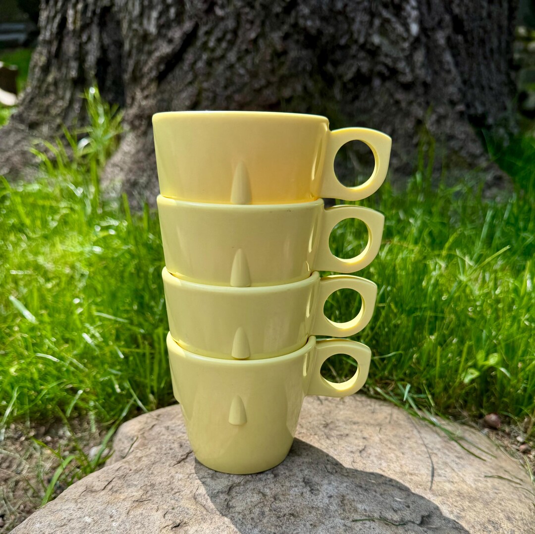Set 4 Vintage Syscoware Melamine Cafe Coffee Cups, Sunny Yellow Melmac ...