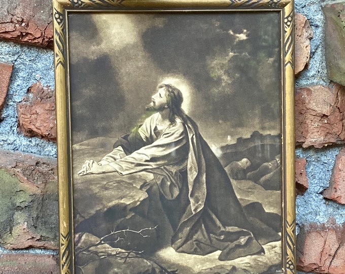 Vintage Christ Praying in Garden of Gethsemane Print, Beautiful ...