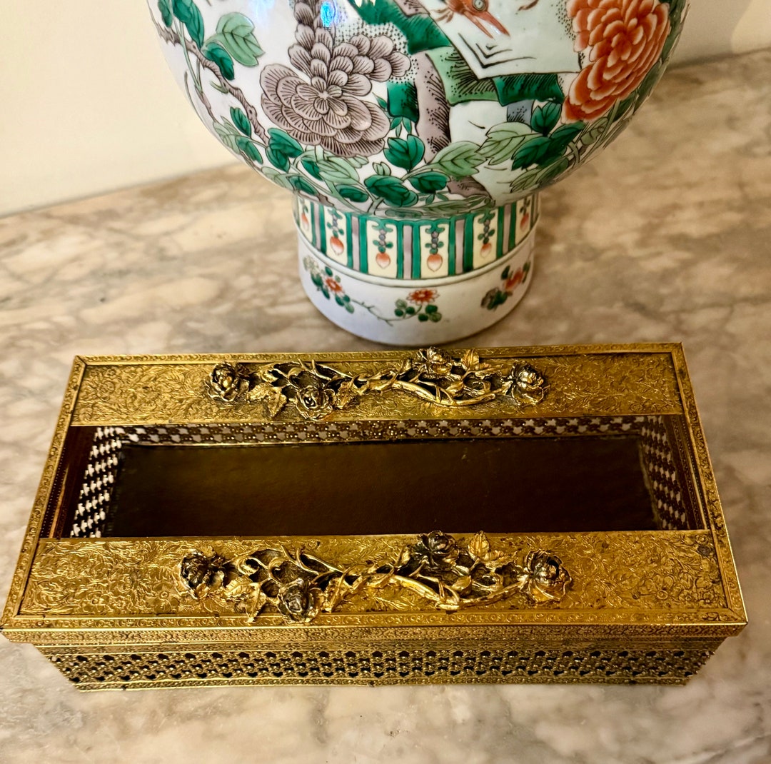 Vintage Hollywood Regency Gold Tone Tissue Cover Box, Gold Metal Tissue ...