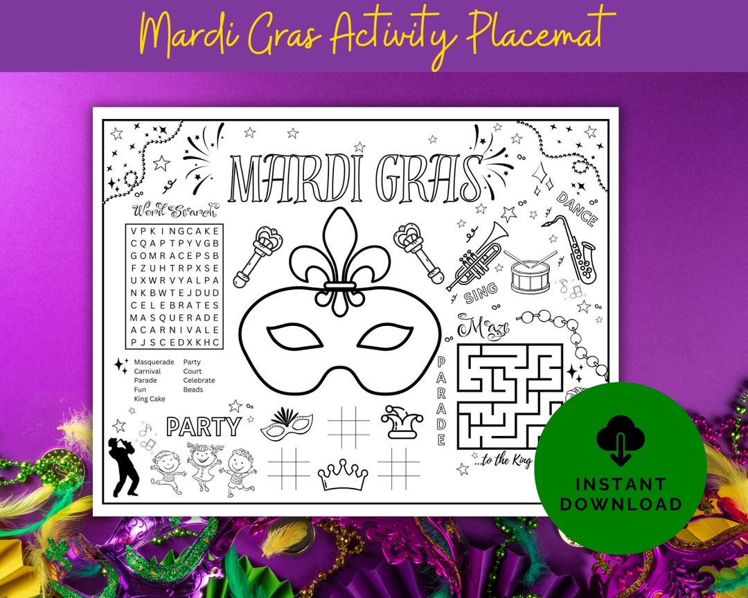 Mardi Gras Coloring & Activity Page for Kids, Printable, 8.5"x11" - Etsy
