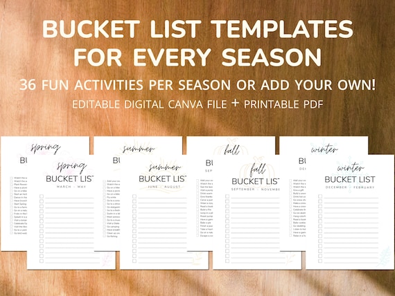Printable 4 Season Bucket List Bundle Calendar Bucket List - Etsy