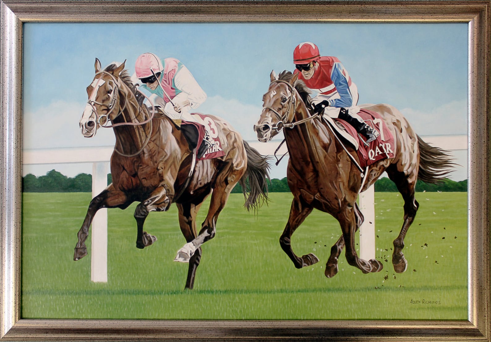 Horse Racing Original Oil Painting on Stretchered Canvas by ...