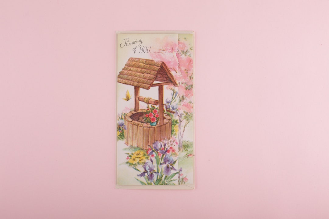 Vintage Thinking of You Card, Floral Well Design - Etsy