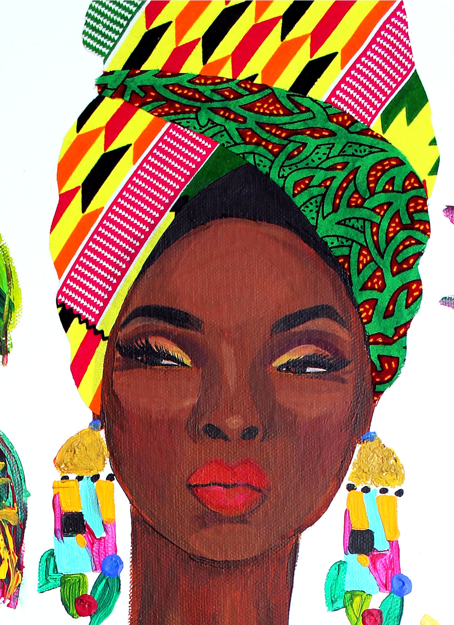 African Print Woman With Tropical Fruits Plants and Flowers | Etsy