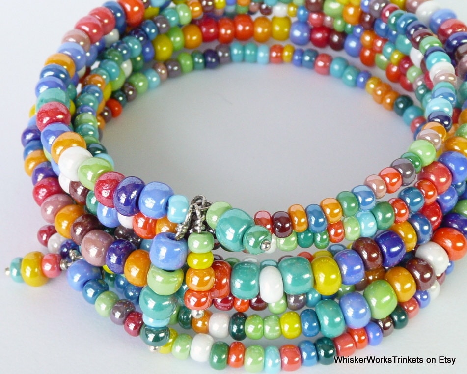 Rainbow Bead Bracelet Memory Wire Handmade Beaded Bracelet Wire Jewelry ...