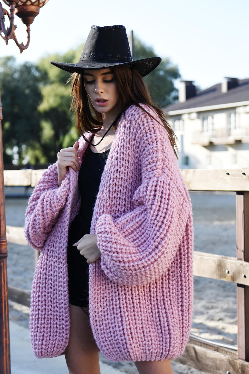 Chunky knit pink oversized cardiganslouchy cardigan Oversized | Etsy