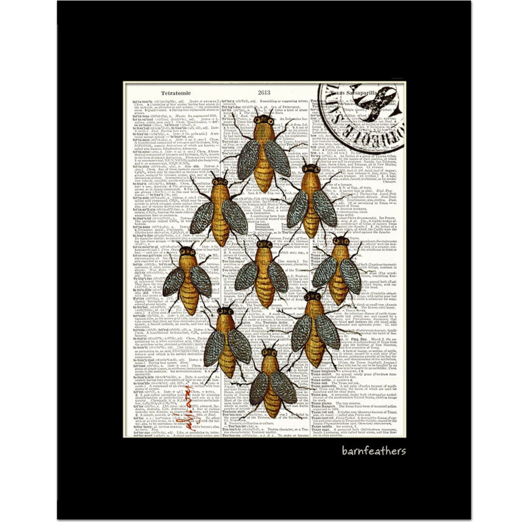 Vintage Bee Print Dictionary Art Page Drone Bee Workers Wall Decor Book ...