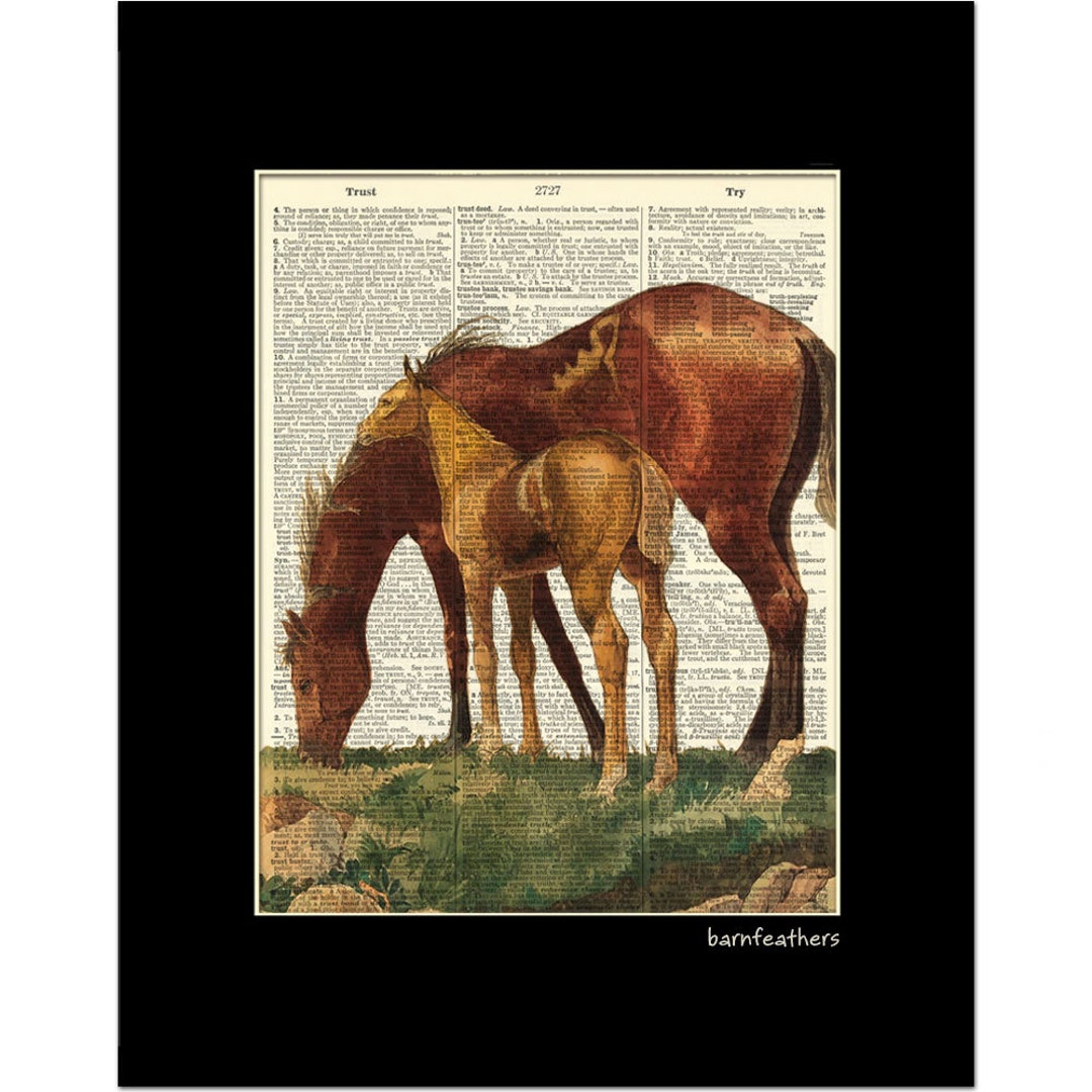 Mare and Colt Horses Vintage Dictionary Art Print Book Page Art Print ...