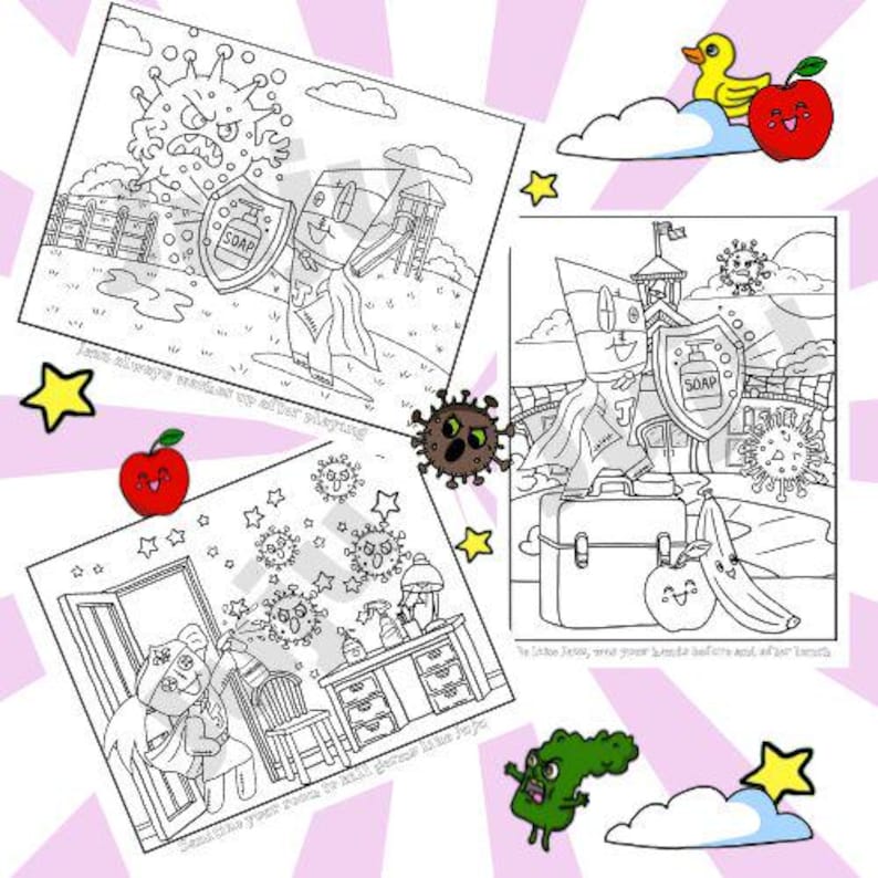 Juju and Crew Vs Germs Digital Downloadable Coloring Pages ~ Adult ...
