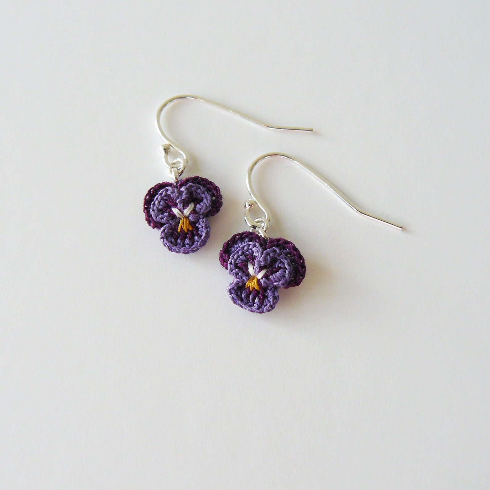 Pansy Earrings, Crochet Pansy Earrings, Crochet Lace, Sterling Silver ...