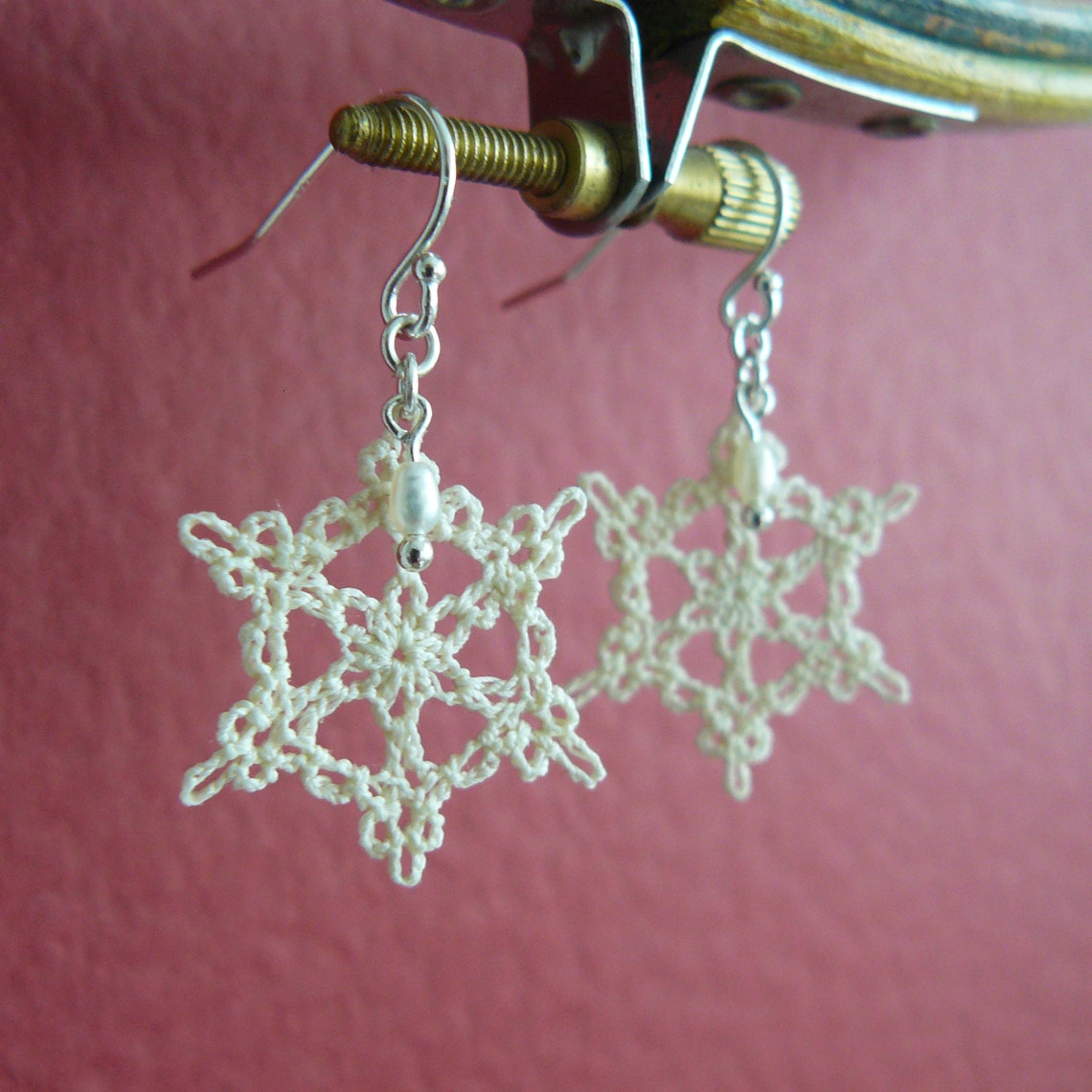 Snowflake Lace Earrings Crochet Snowflake Earrings | Etsy UK