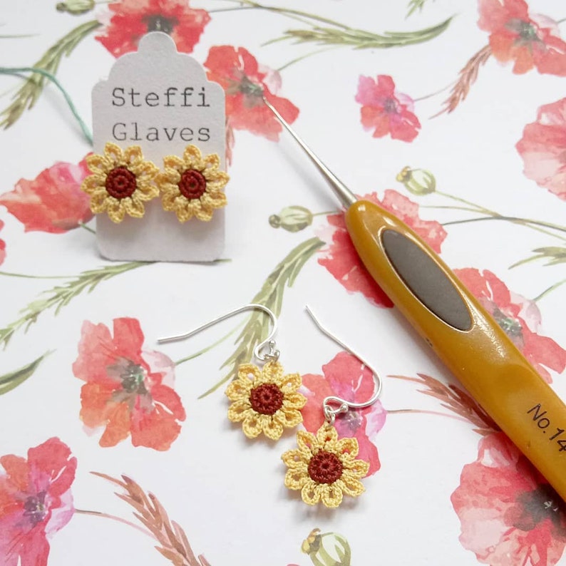 Micro Crochet Daisy and Sunflower Jewellery Pattern Crochet - Etsy Canada