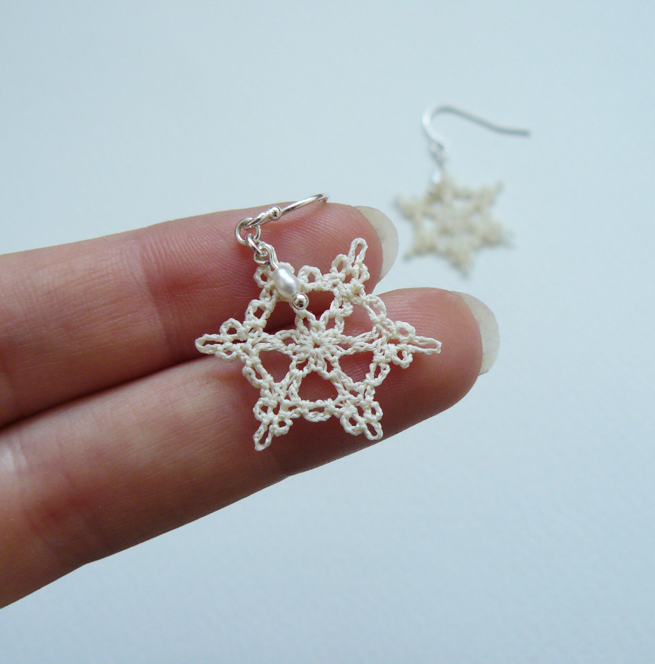 Snowflake Lace Earrings Crochet Snowflake Earrings - Etsy UK