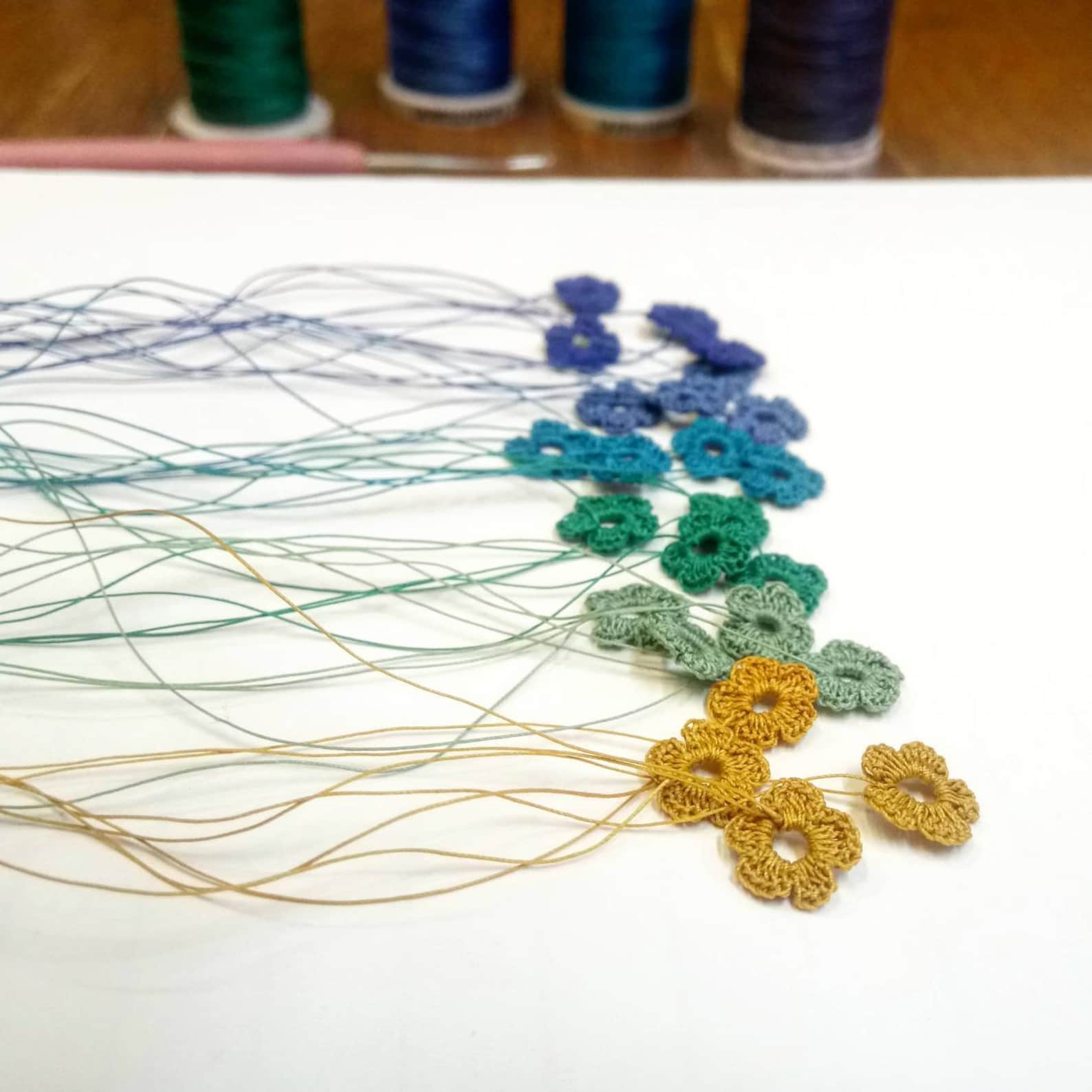 Dusky Blue Flower Ear Studs Crochet Lace Earrings Cotton | Etsy