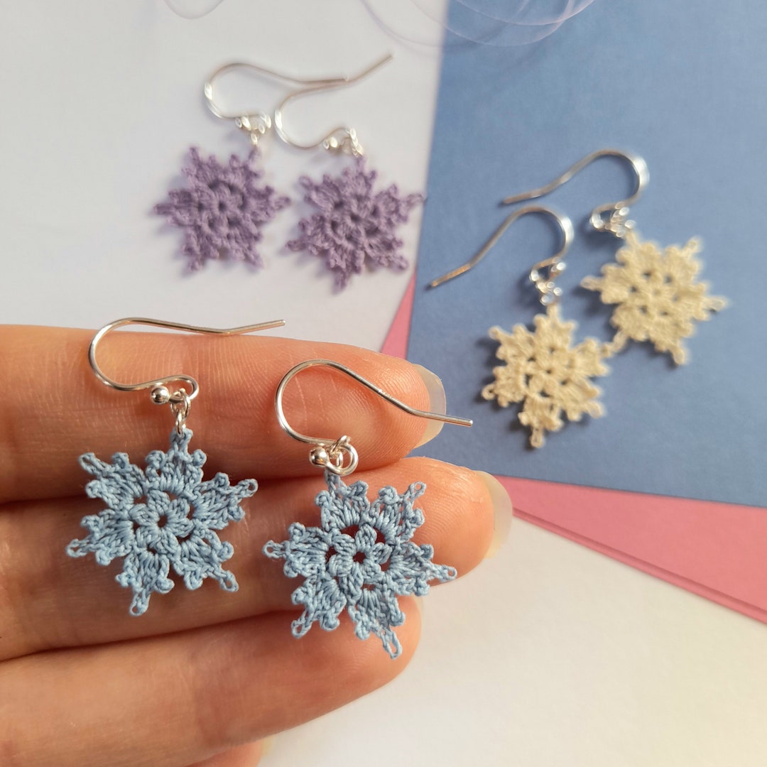 Snowflake Lace Earrings, Crochet Snowflake Earrings,tiny Chrismas ...