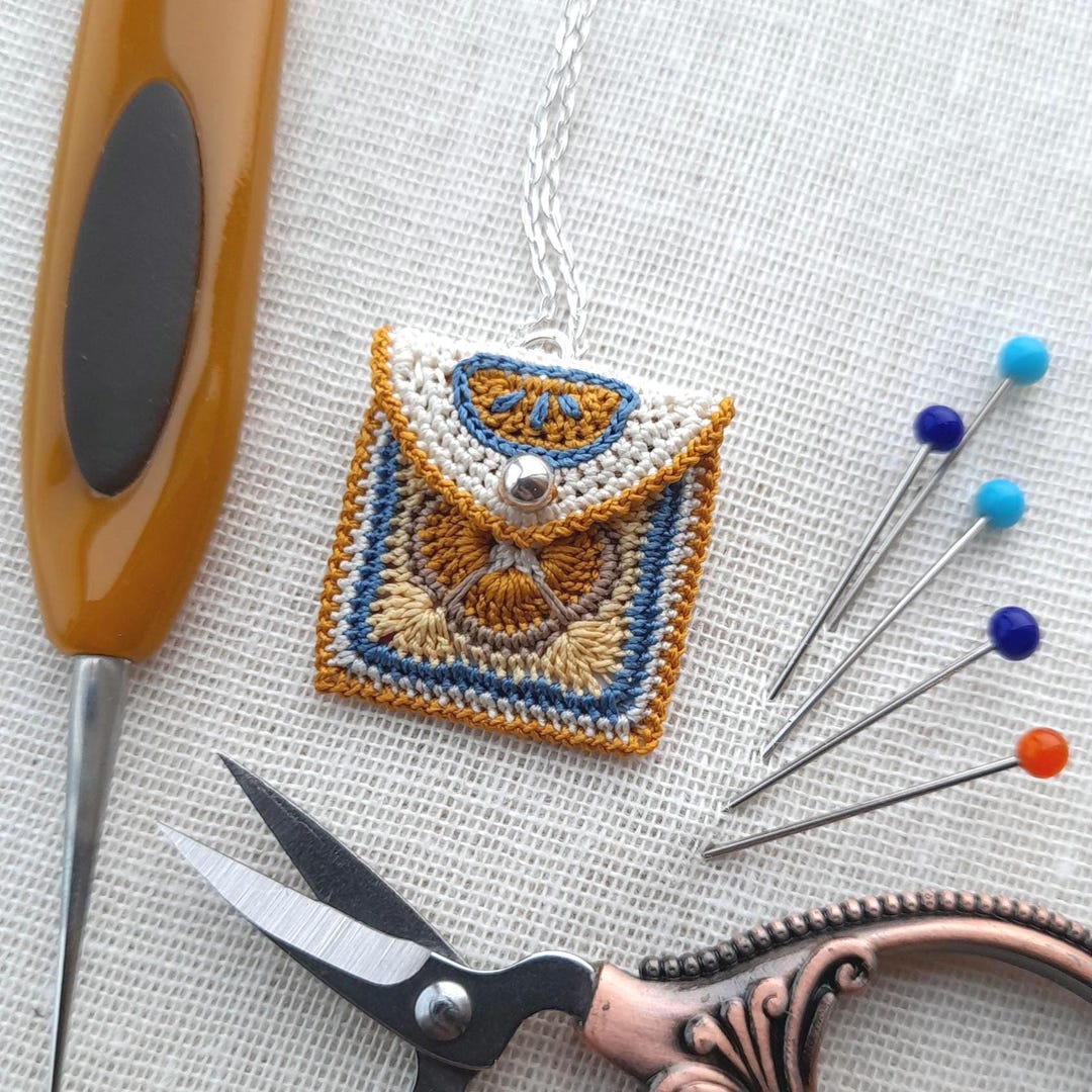 Micro Crochet Envelope Pendant, Charm Bag Necklace, Handbag Pendant ...