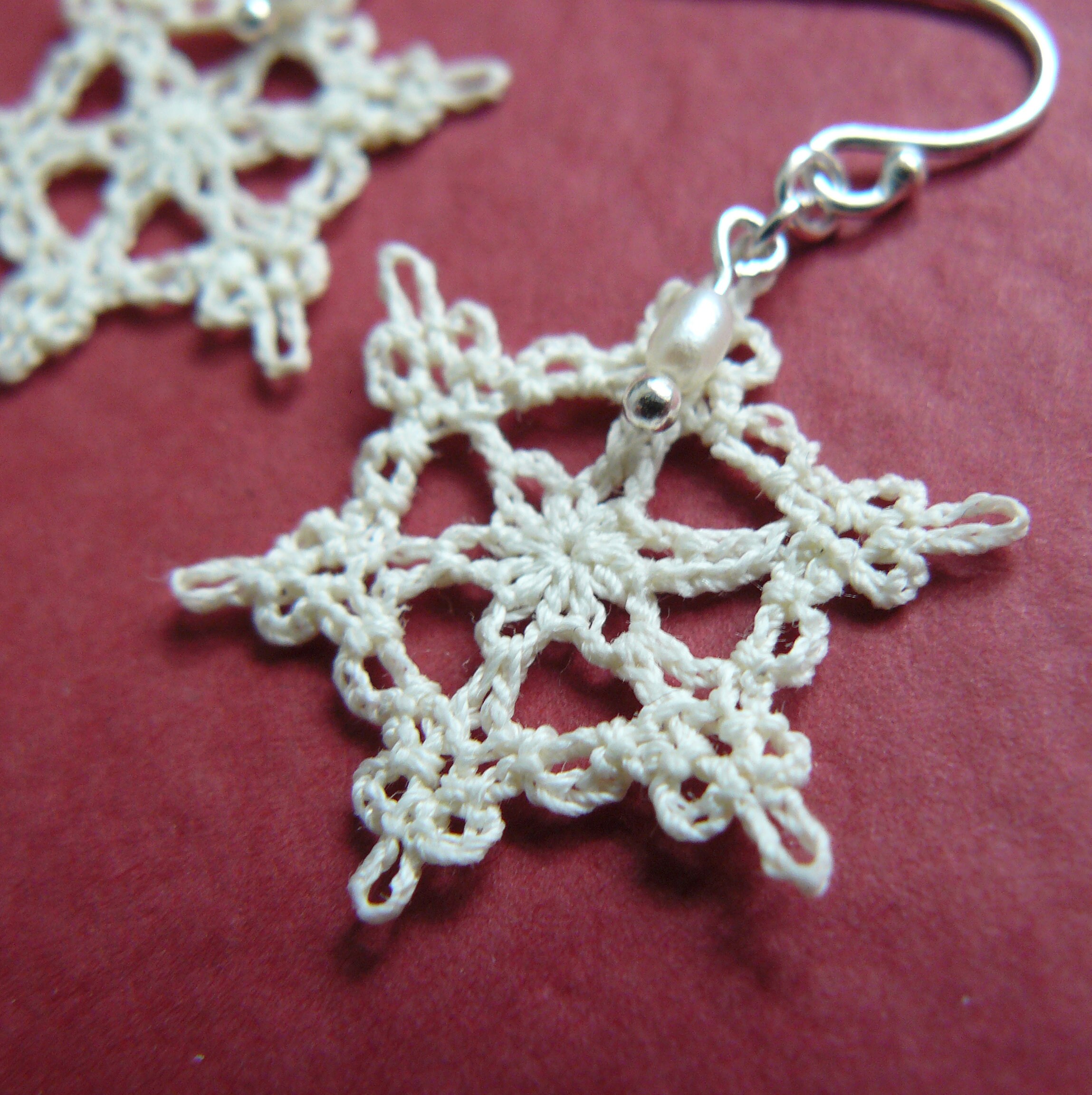 Snowflake Lace Earrings Crochet Snowflake Earrings - Etsy UK