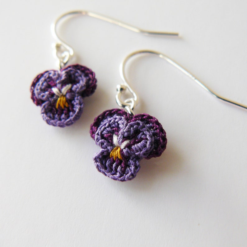 Pansy Earrings, Crochet Pansy Earrings, Crochet Lace, Sterling Silver ...