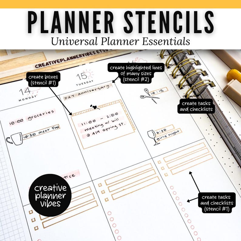 Universal Planner Essentials Stencils for Planners, Calendars ...