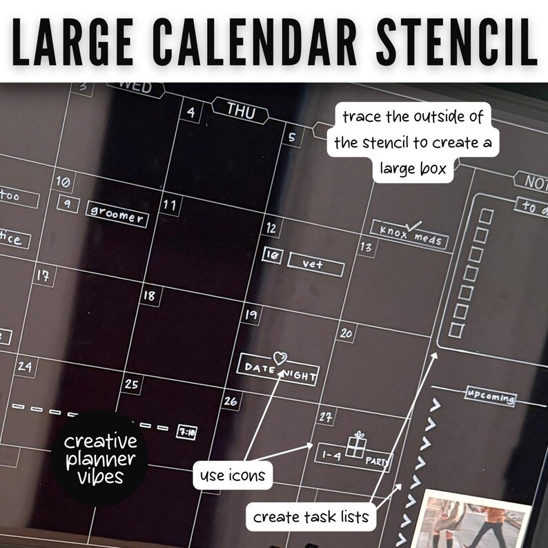 Large Calendar Stencil for Dry Erase Boards, Chalkboards and Magnetic ...