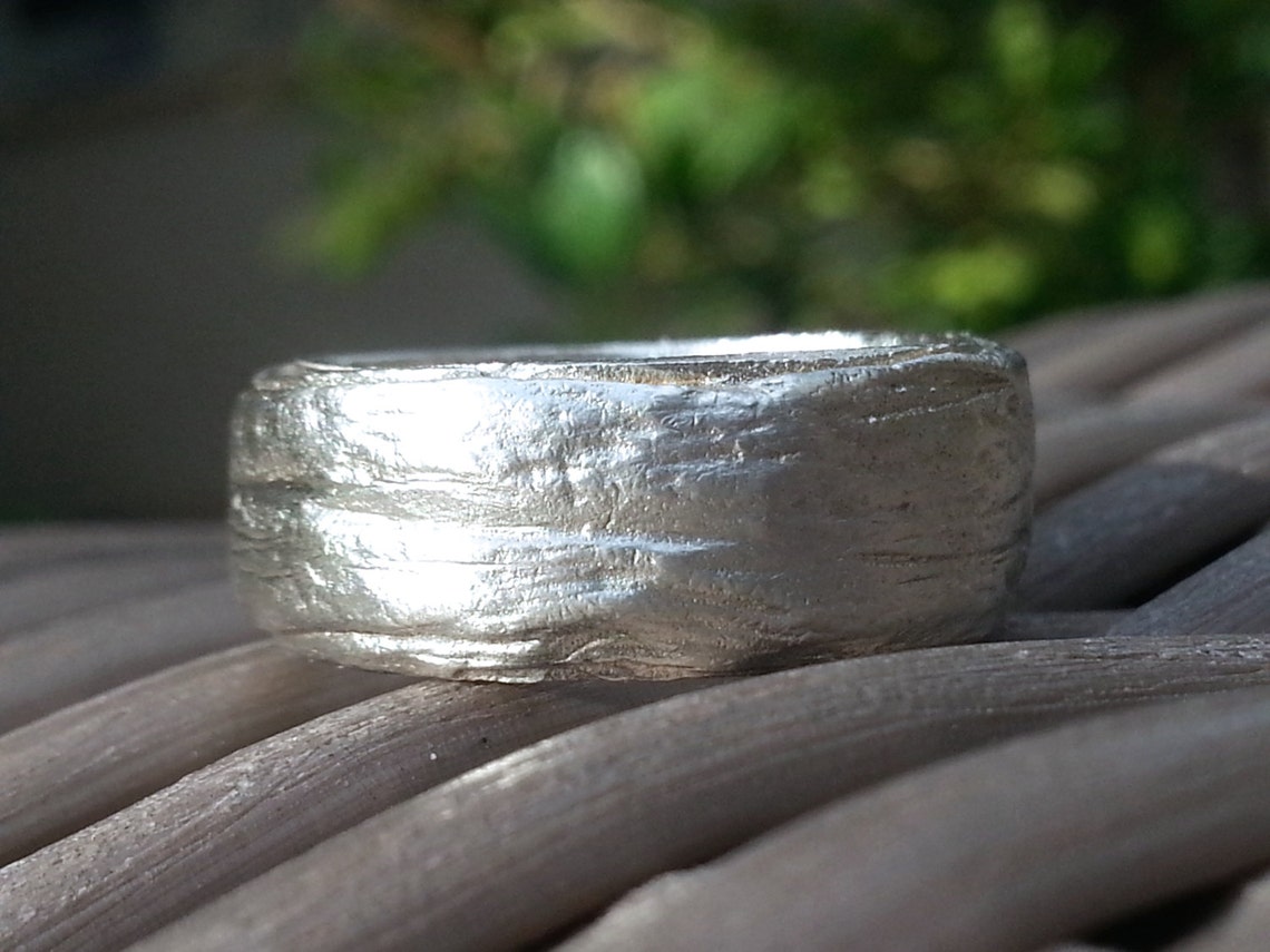 Organic silver ring-wedding ring-rough silver band-silver | Etsy