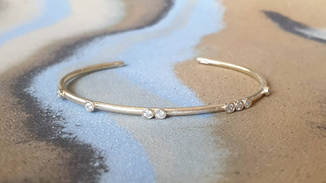 Diamond Cuff-white Diamond Cuff-multiple Diamond Cuff Bracelet-gold ...