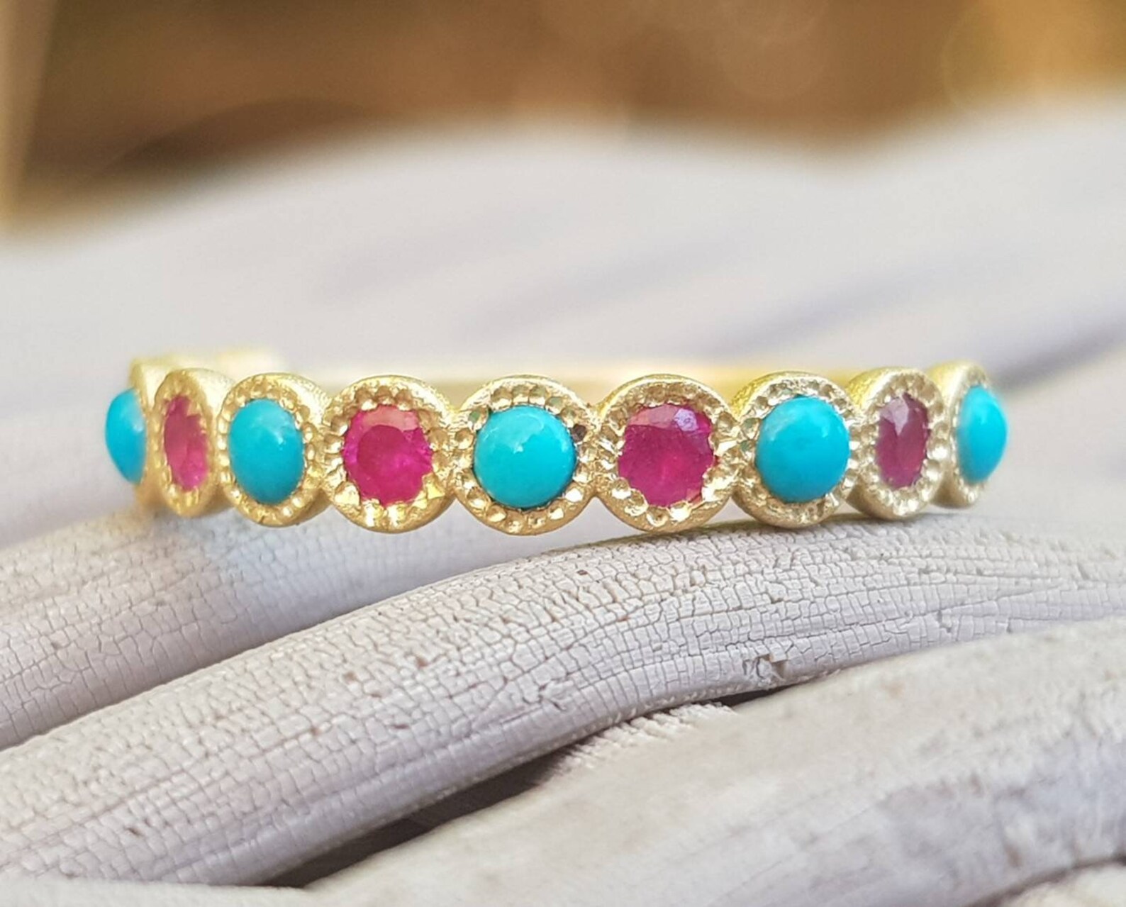 Turquoise and Ruby Band-gold Multiple Gemstone Band-stacking | Etsy