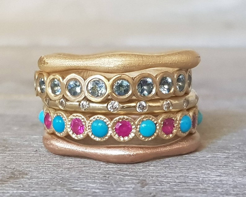 Turquoise and Ruby Band-gold Multiple Gemstone Band-stacking | Etsy
