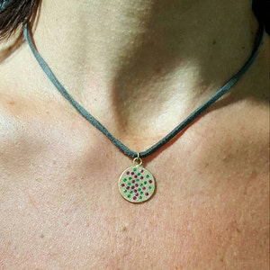 18k Gold Disk Pendant-ruby and Emwrald Disk Pendant-multiple Gemstones ...