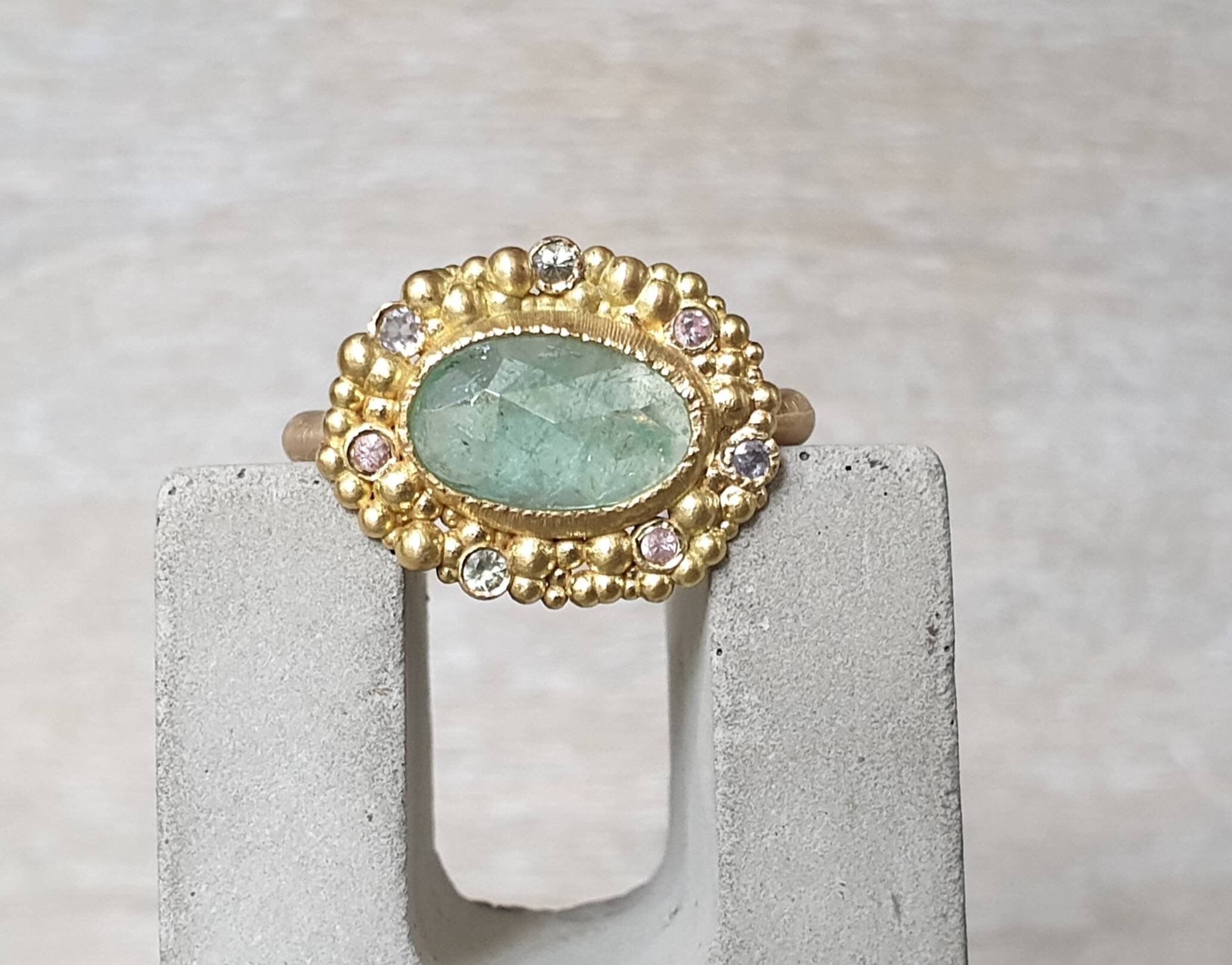 Turmalin Goldring grüner Turmalin Ring rosa Saphir grüner | Etsy