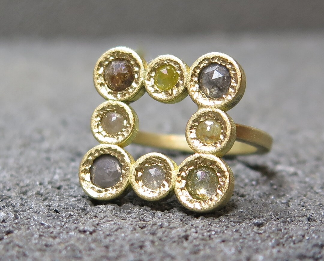 Rose Cut Diamond Ring-18k Rose Cut Diamond Ring-multiple Diamond Ring ...