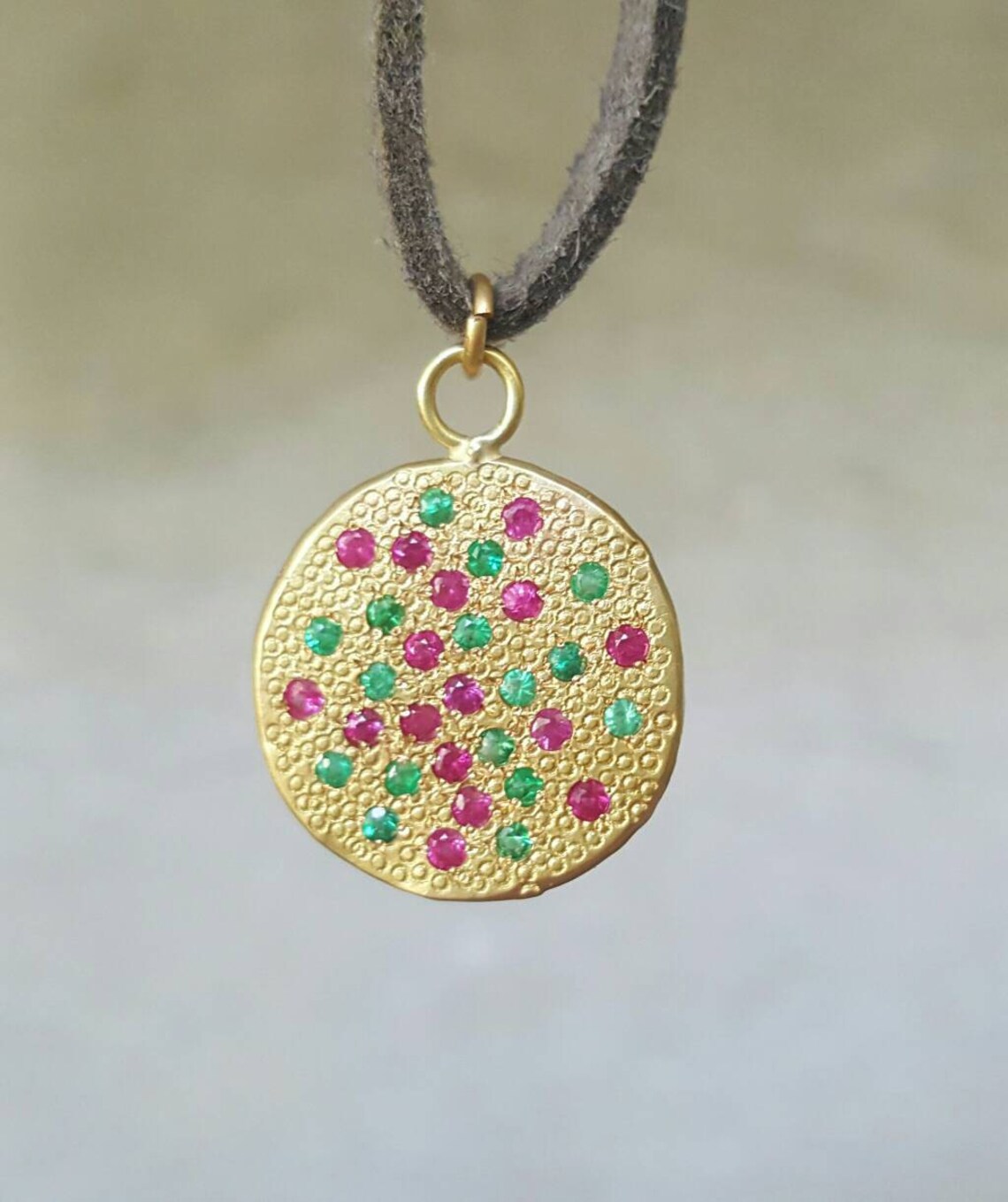 18k Gold Disk Pendant-ruby and Emwrald Disk Pendant-multiple | Etsy