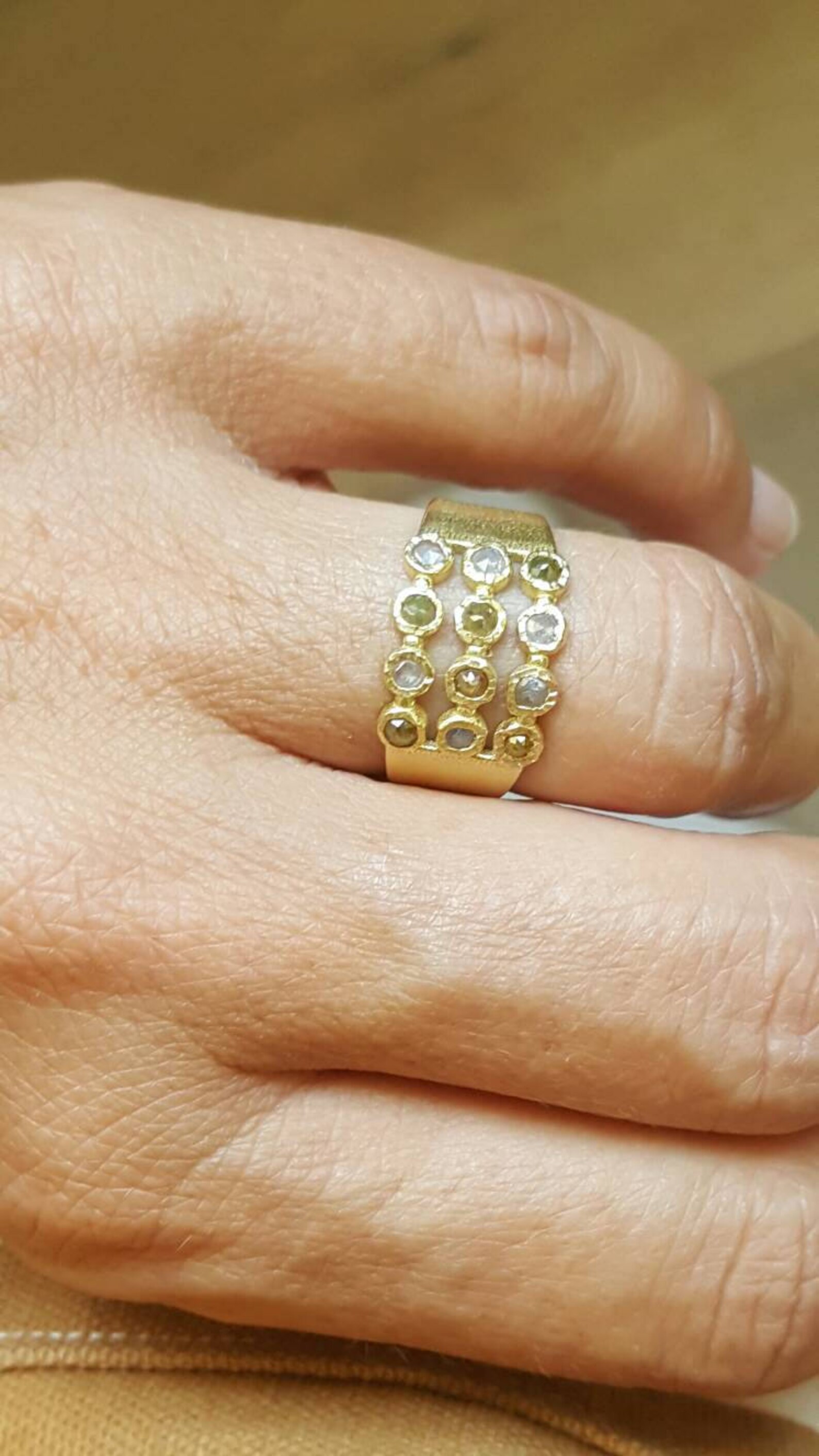 Rose Cut Diamond Ring-multiple Diamond Ring-18k Gold Diamond - Etsy