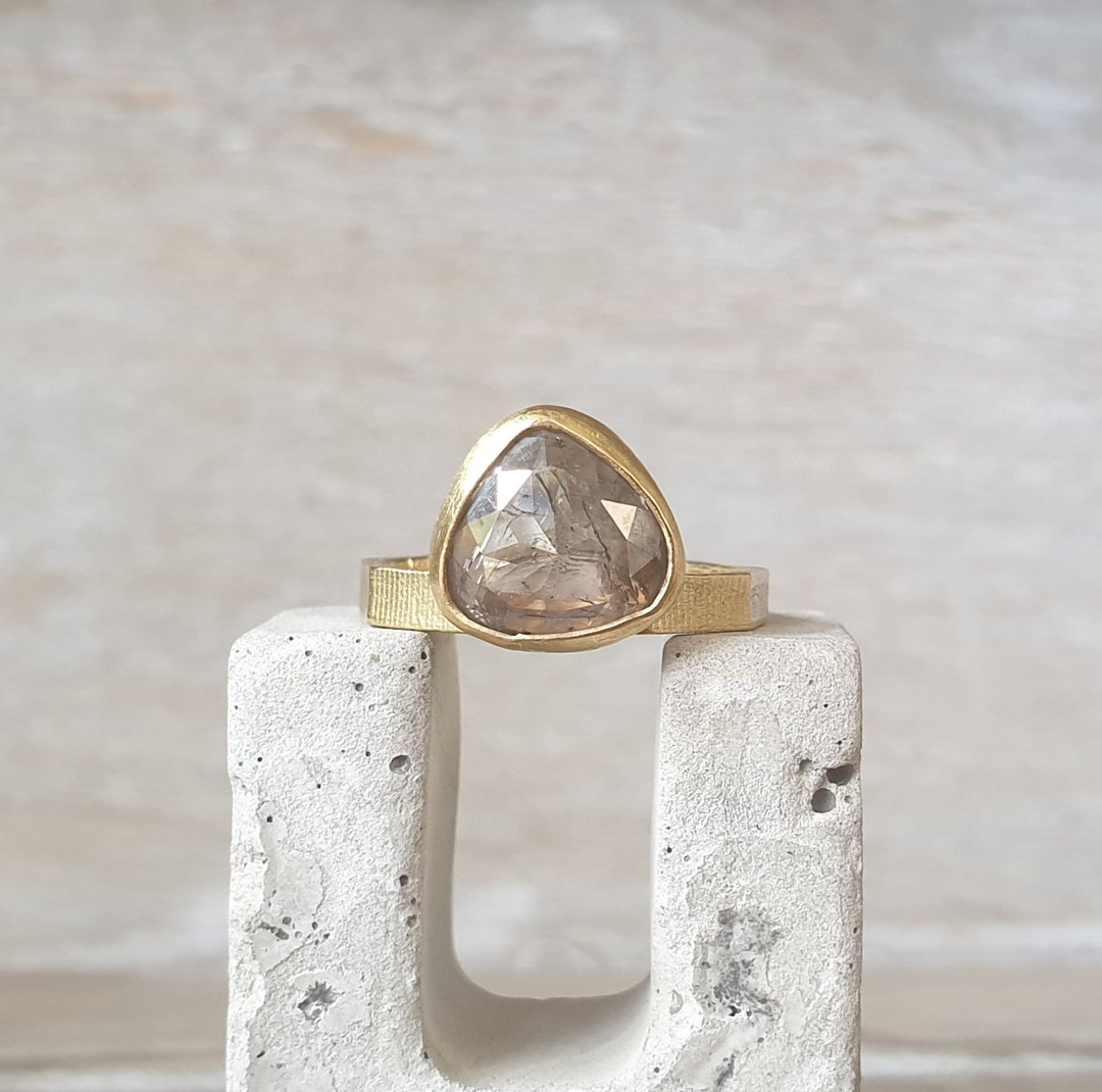 Diamond Ring- Cognac Clear Diamond Ring-18k Gold Diamond Ring-rose Cut ...