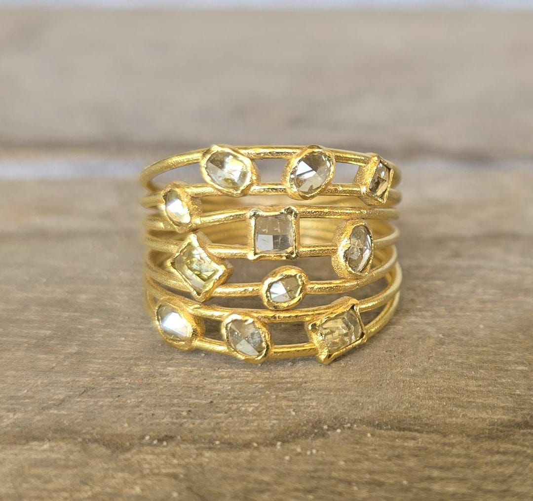 Rose Cut Diamond Ring-multiple Diamond Ring-18k Gold Diamond Ring ...
