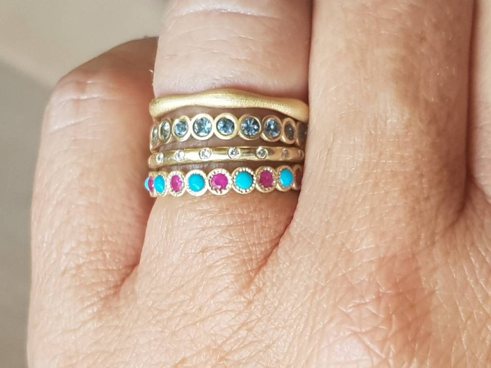 Turquoise and Ruby Band-gold Multiple Gemstone Band-stacking | Etsy