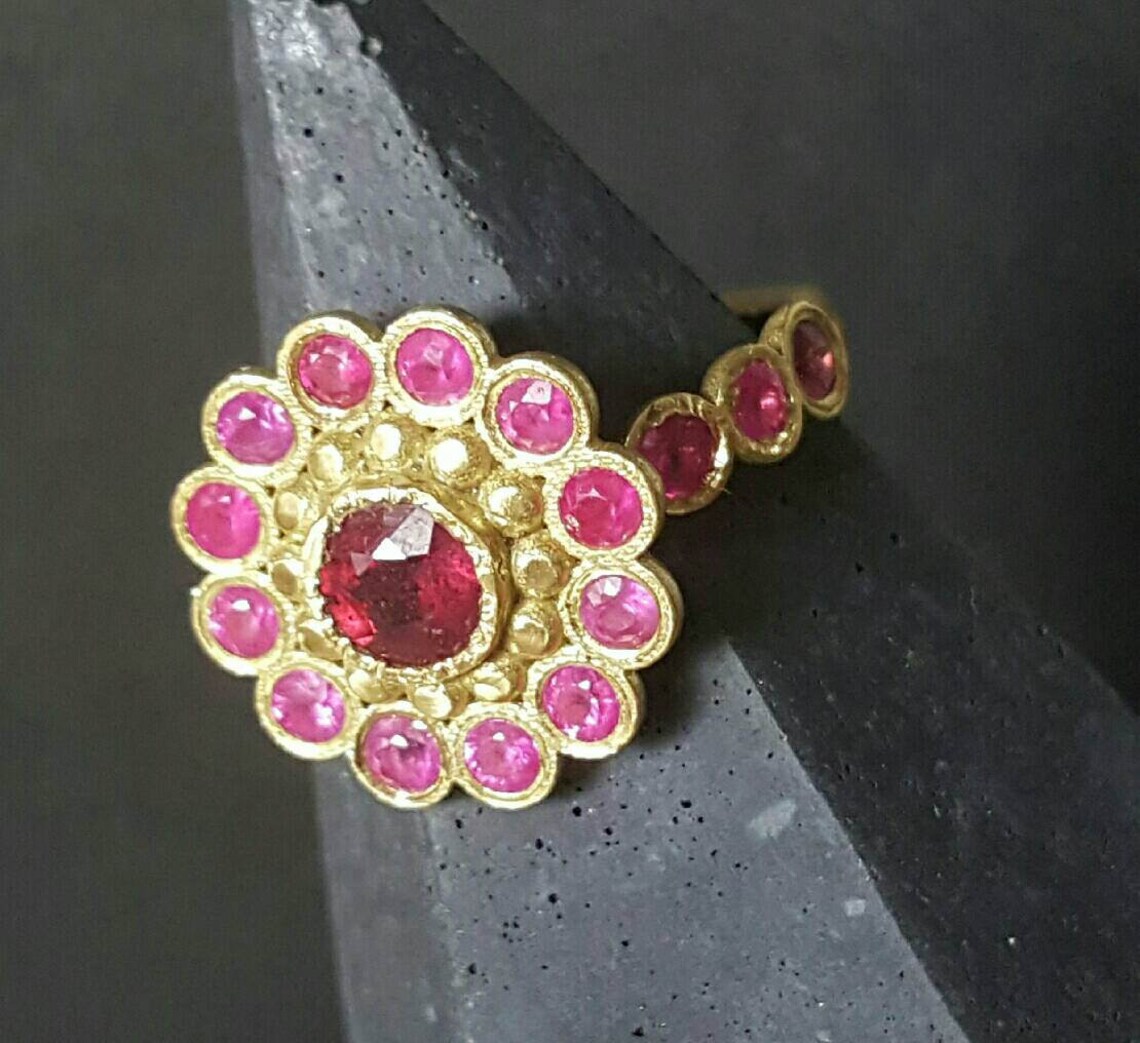 Ruby Flower Ring-18k Solid Gold Ruby Ring Romantic Ring Pink - Etsy