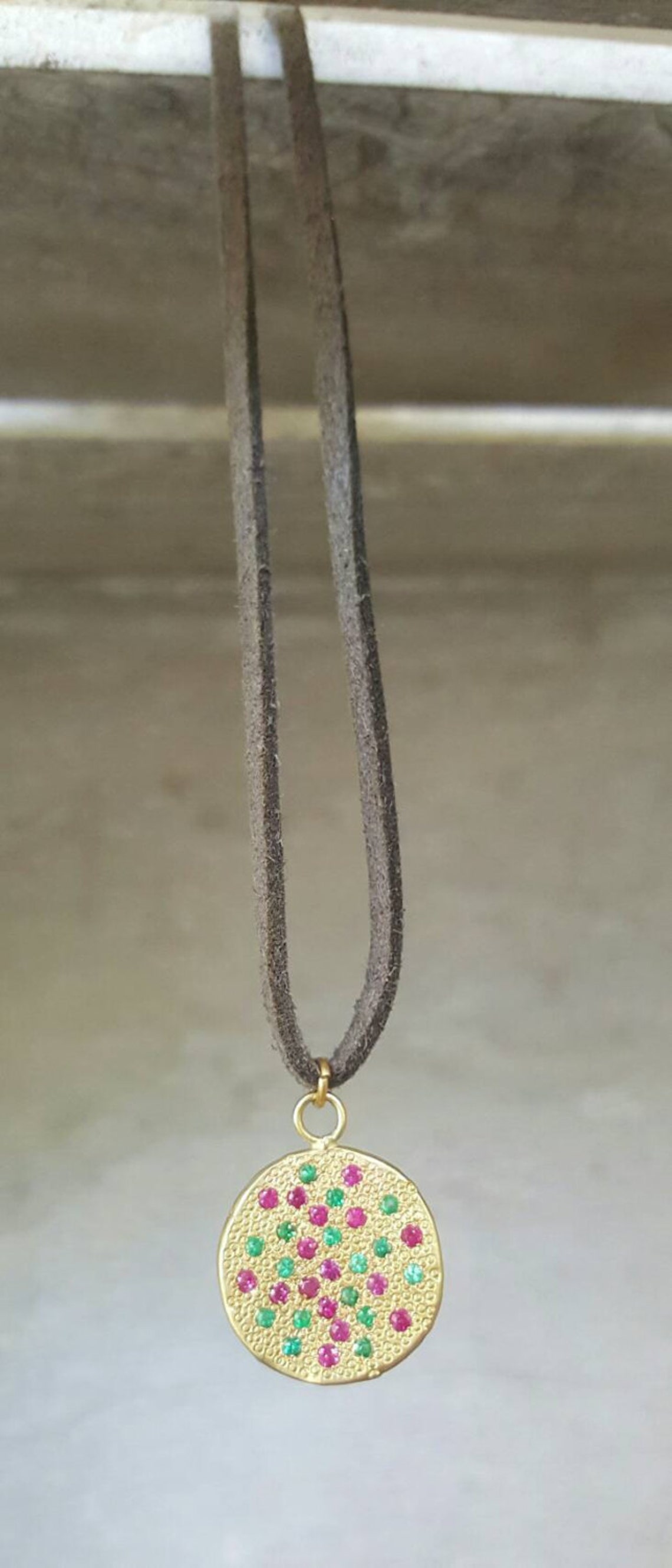 18k Gold Disk Pendant-ruby and Emwrald Disk Pendant-multiple | Etsy
