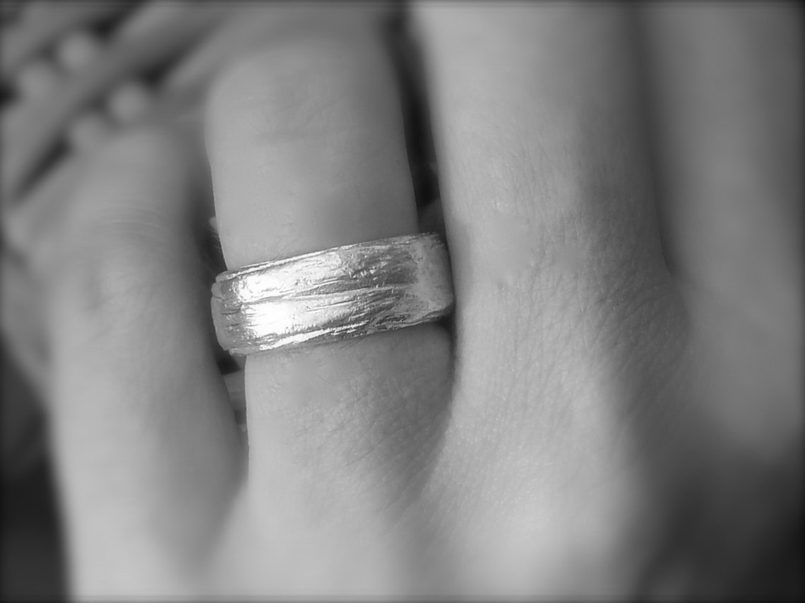 Organic silver ring-wedding ring-rough silver band-silver | Etsy