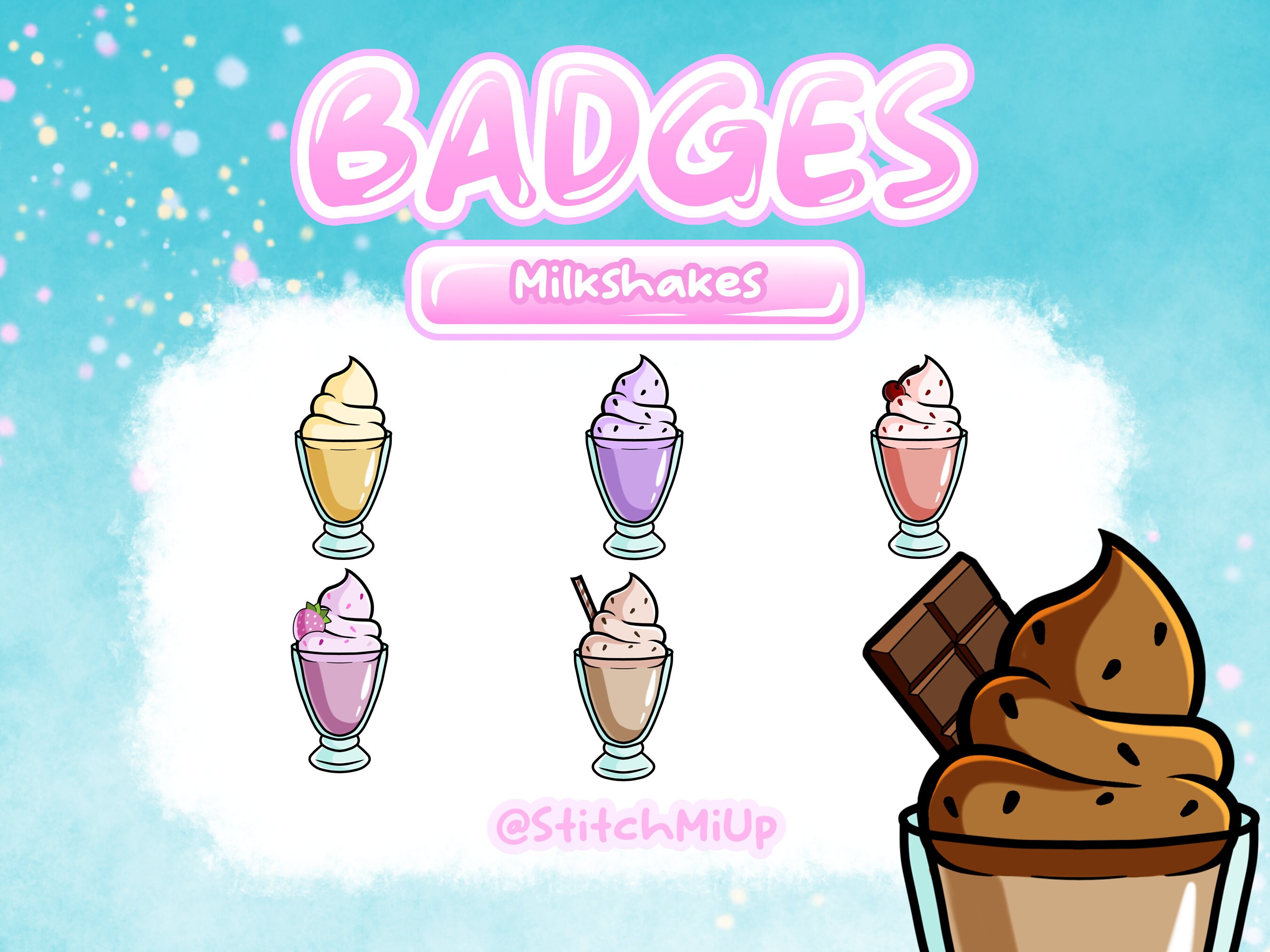 6 Milkshake Sub & Bit Badges for Twitch Stream Discord Youtube L Ice Cream Twitch Badge ...