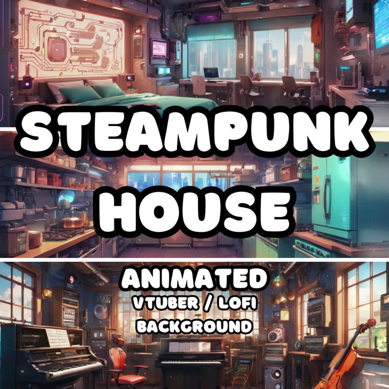 ANIMATED BACKGROUND - Steampunk House Bundle (loop, 4k) VTUBER / Stream ...