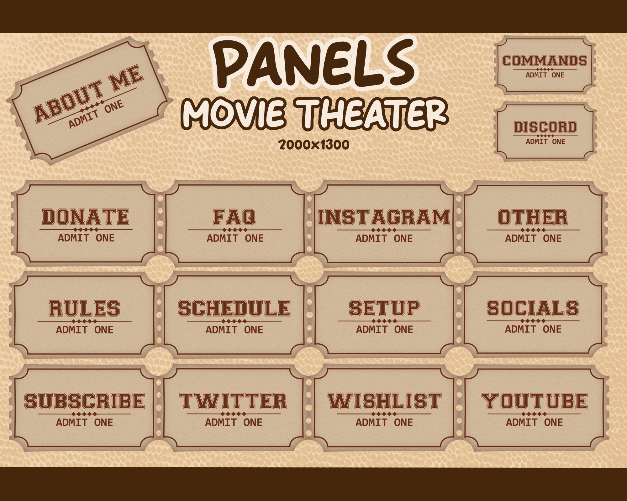 Theater Ticket Panels for Twitch Stream 15 Panels Movie | Etsy