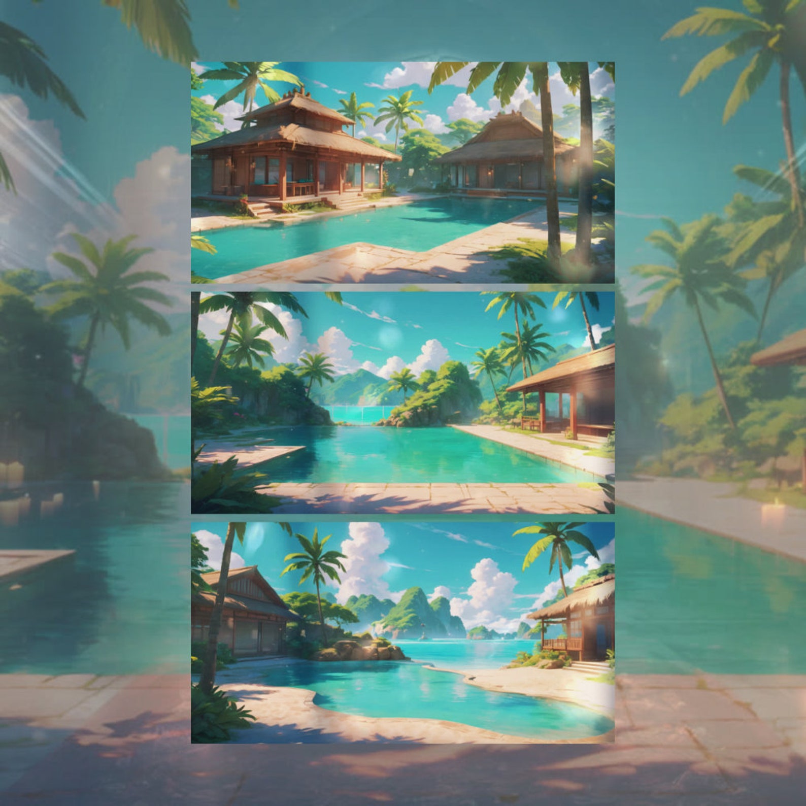 ANIMATED BACKGROUND Tropical Pool Bundle loop, 4k VTUBER / Stream ...