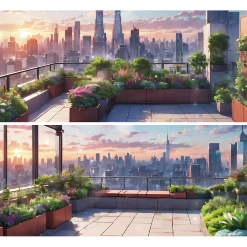 ANIMATED BACKGROUND - Rooftop Bundle, Skyline Balcony, Sunset (loop, 4k ...