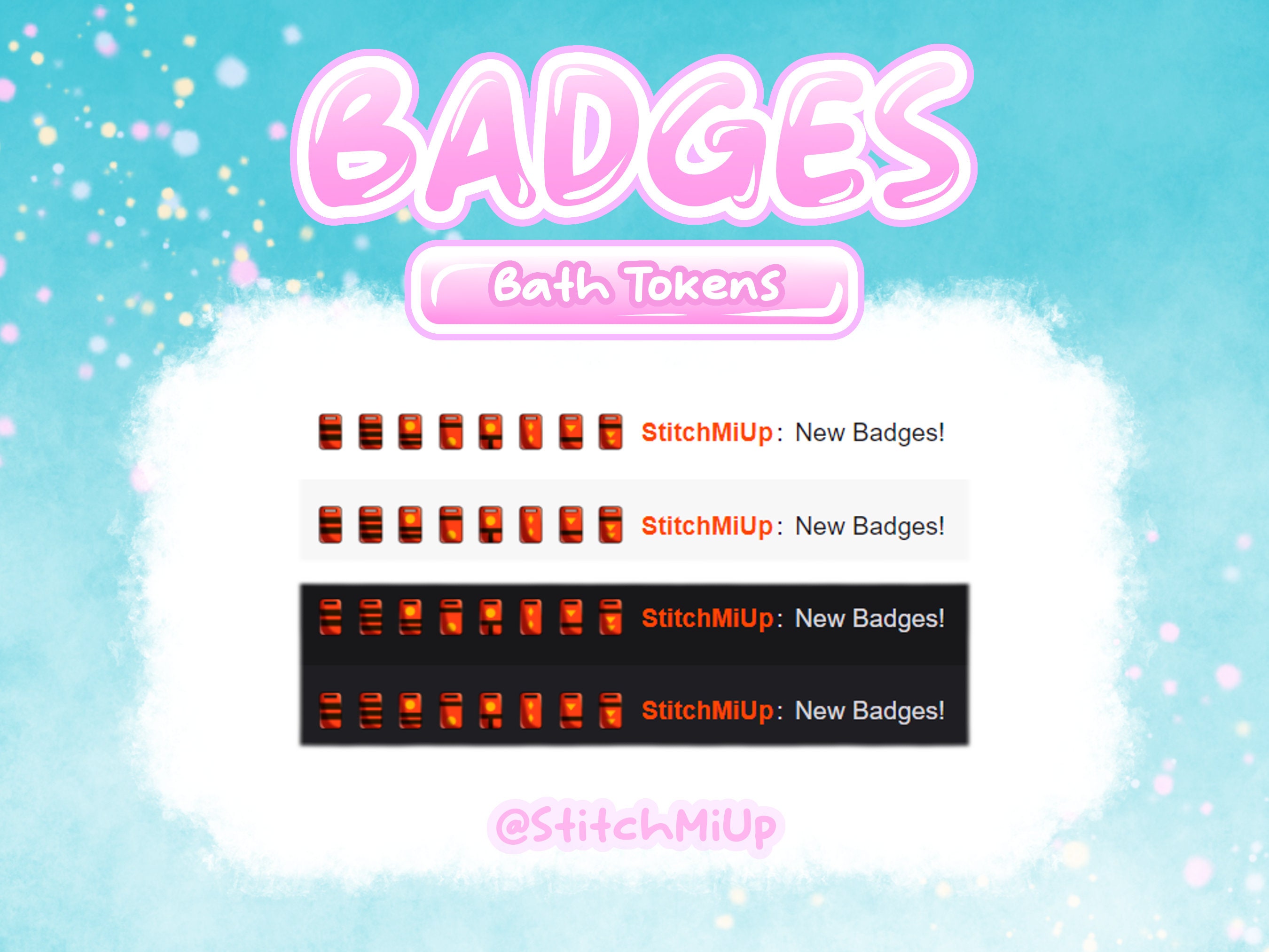 8 Bath Token Sub & Bits Badges for Twitch Stream Discord Youtube L ...