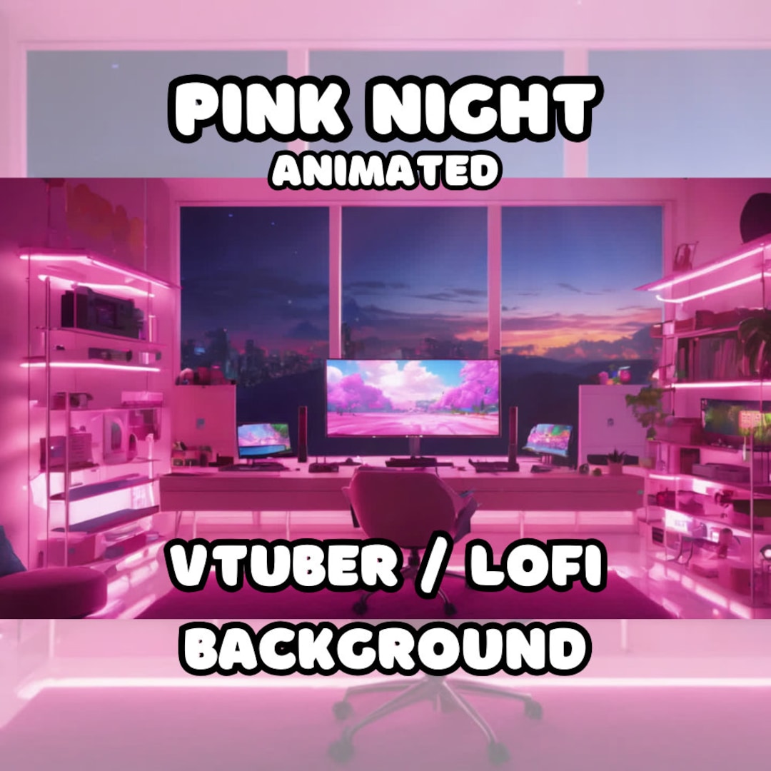 ANIMATED BACKGROUND - Pink Night , Gaming Setup (loop, 4k) VTUBER / Lo ...
